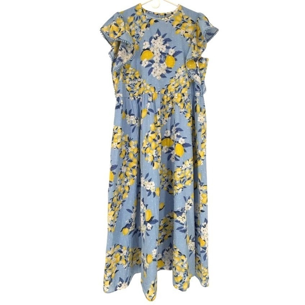 Ann Taylor | Dresses | Ann Taylor Blue Lemon Floral Swiss Dot Cotton ...